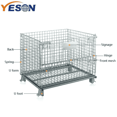 Large capacity folding galvanized wire mesh container - YESON